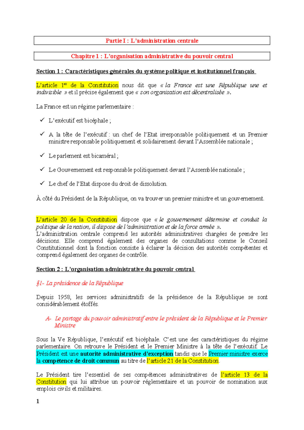 Chapitre 1 : Caractéristiques du Système Politique Français - Droit ...