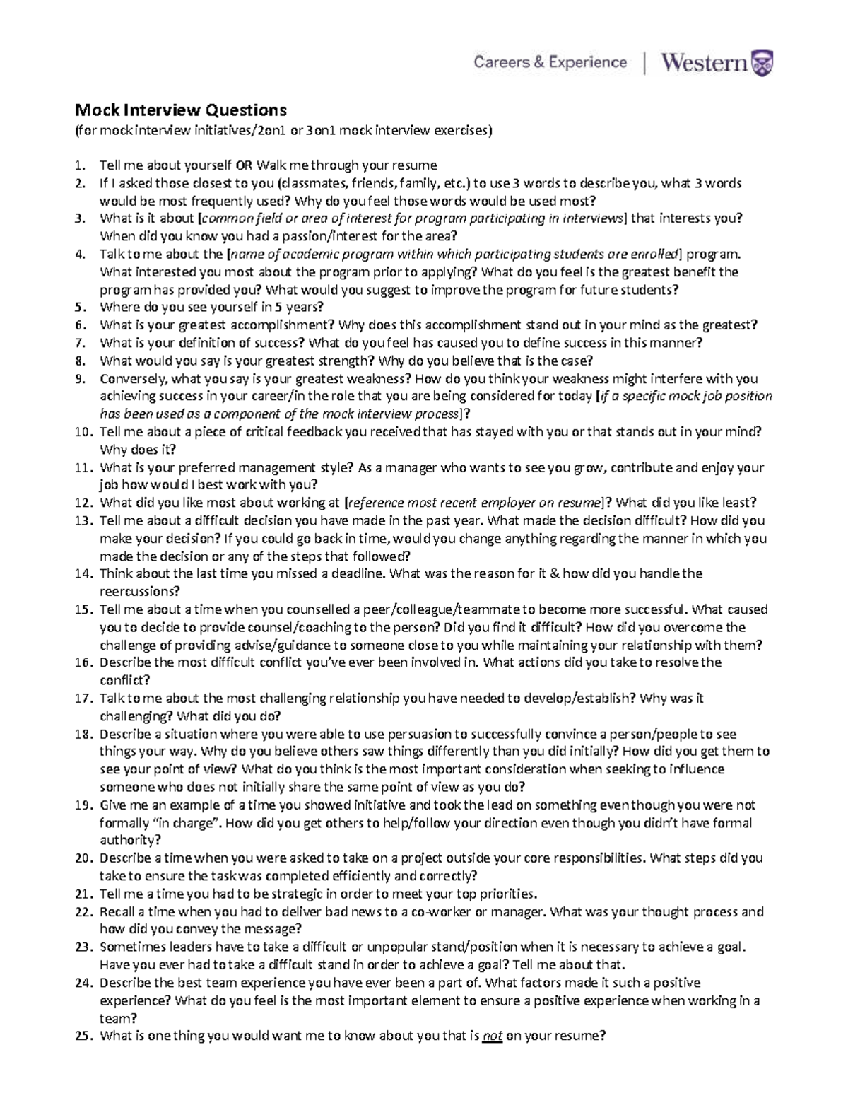 Mock Interview Questions for 3on1 Sessions - Studocu