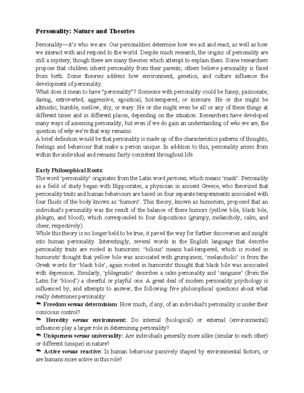 Personality Theories and Influences: A Comprehensive Overview (PSY 101 ...