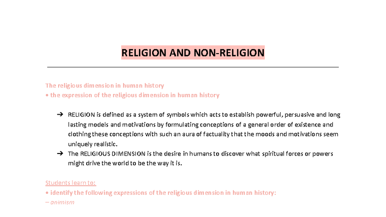 RELIGION 101: Exploring the Religious Dimension in Human History - Studocu