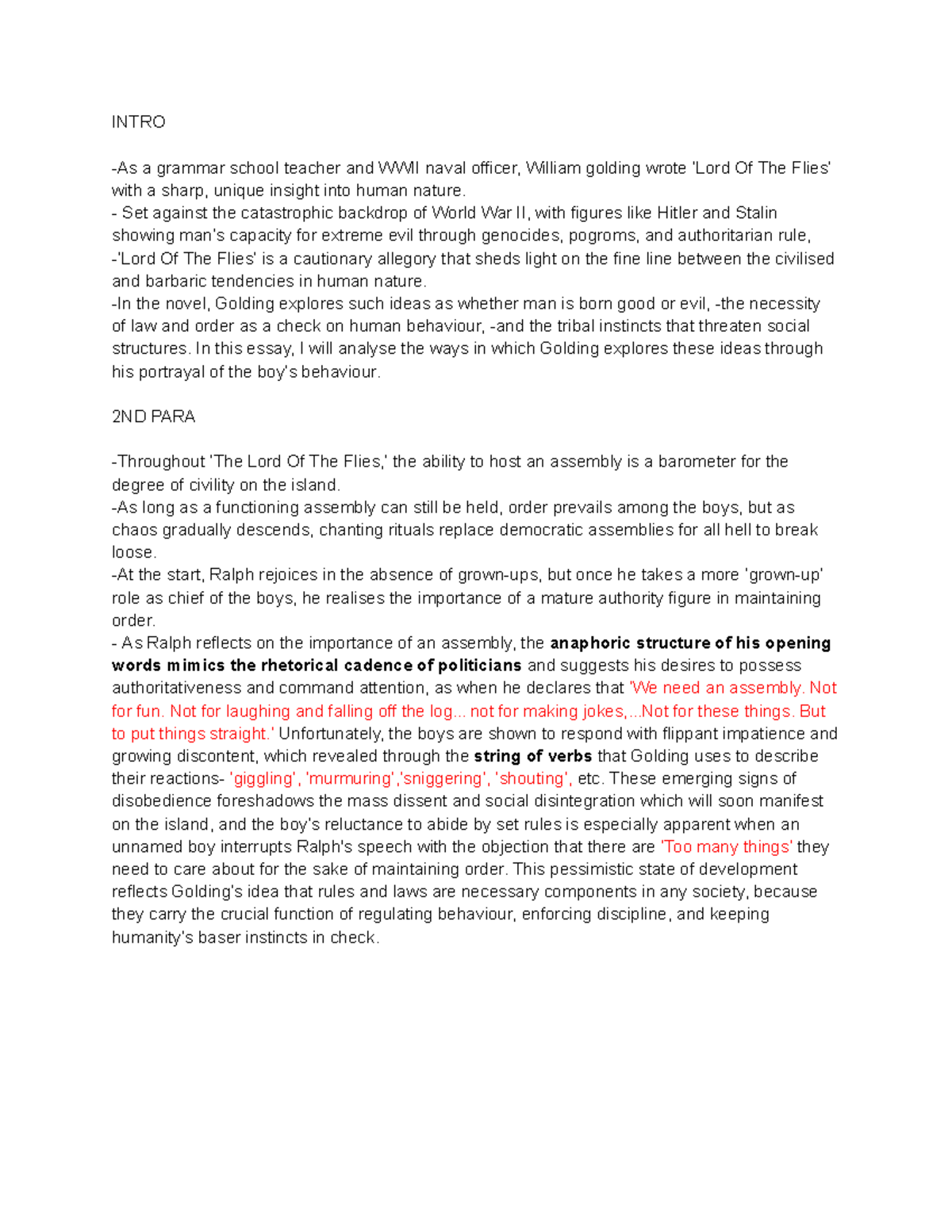 Lord of the Flies Essay: Exploring Human Nature in Literature - Studocu