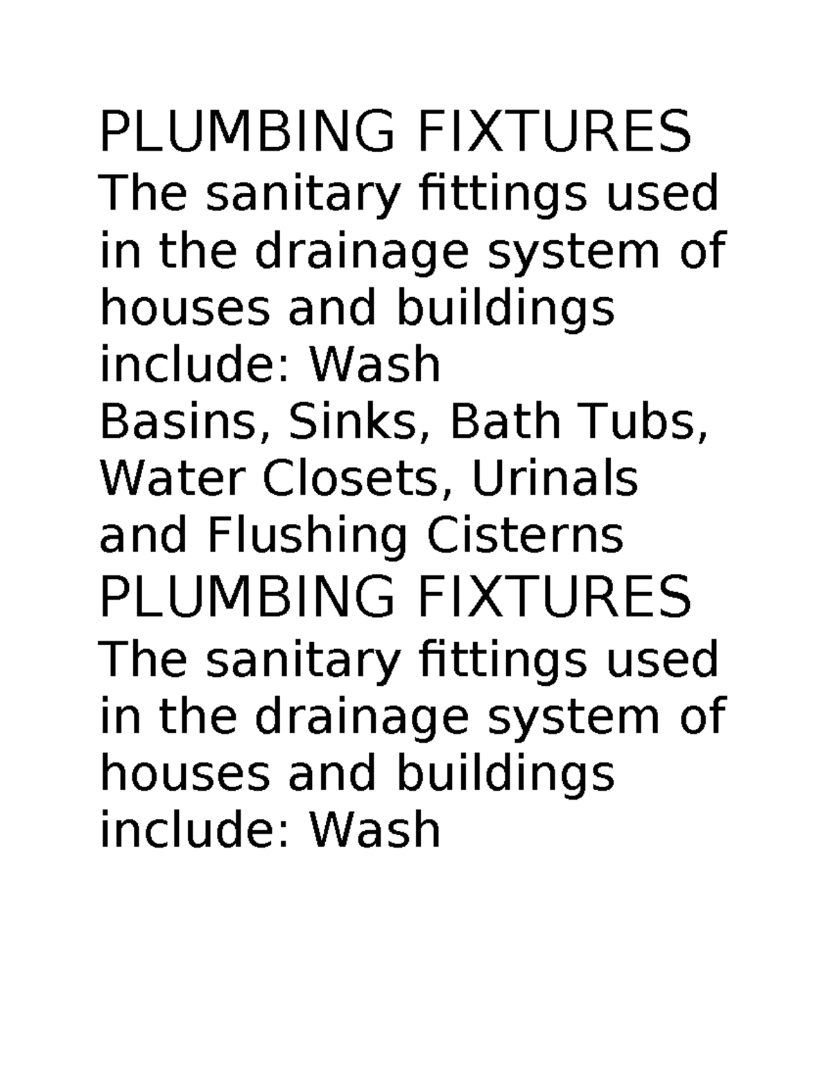 Plumbing Fixtures Overview: Types and Uses in Drainage Systems - Studocu
