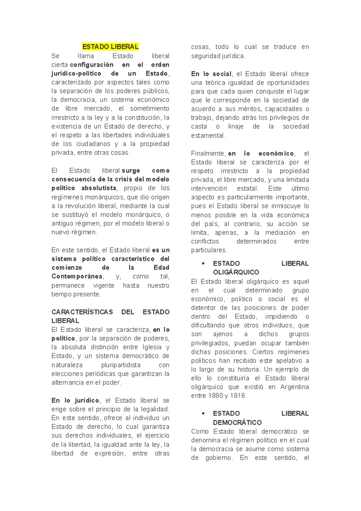Estado Liberal: Características y Tipos de Régimen - Studocu