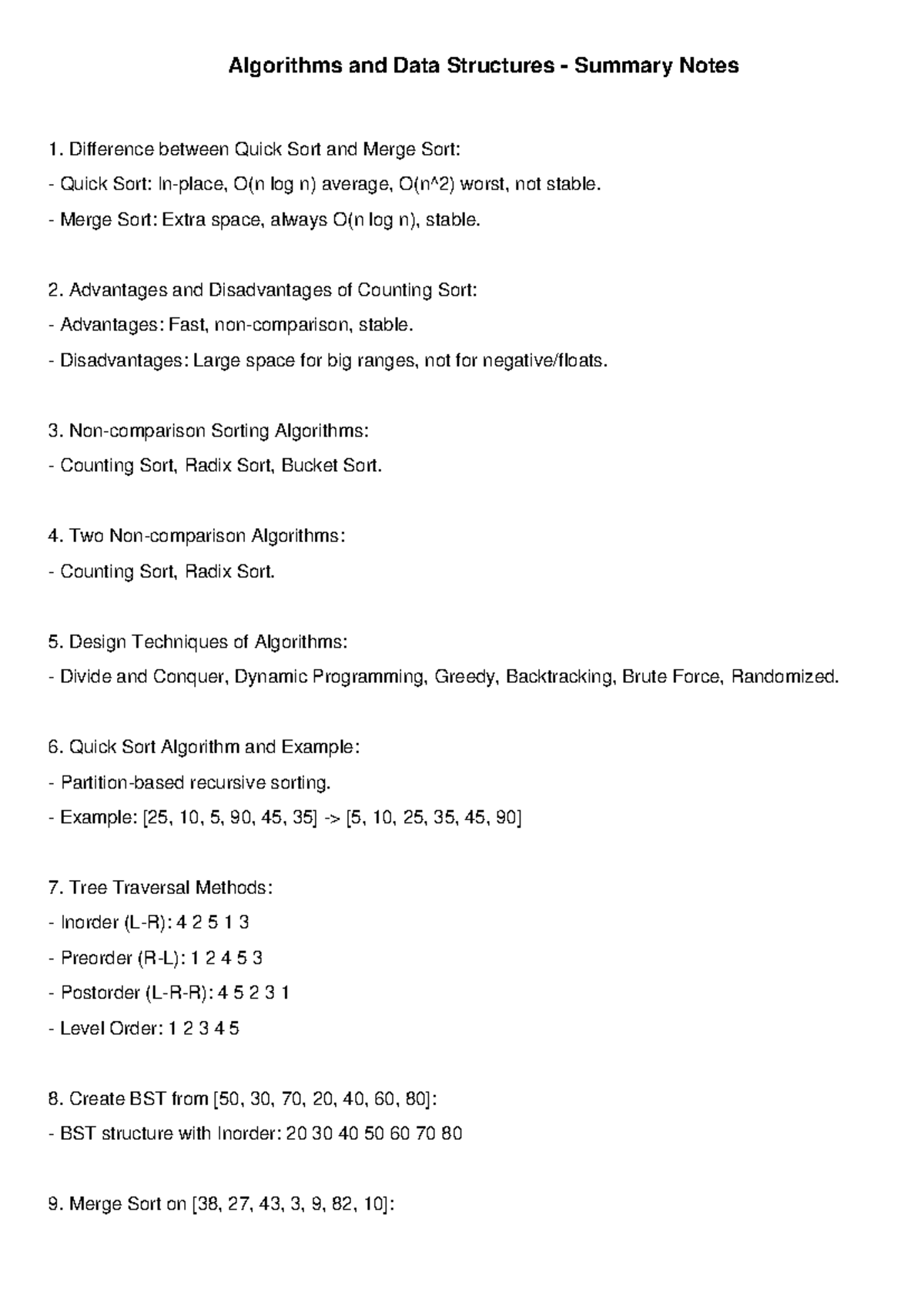Algorithms and Data Structures Summary Notes (CS101) - Studocu