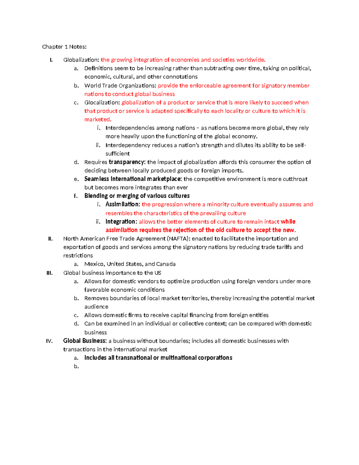 BUSI 604 Chapter Notes: Globalization and NAFTA Insights - Studocu
