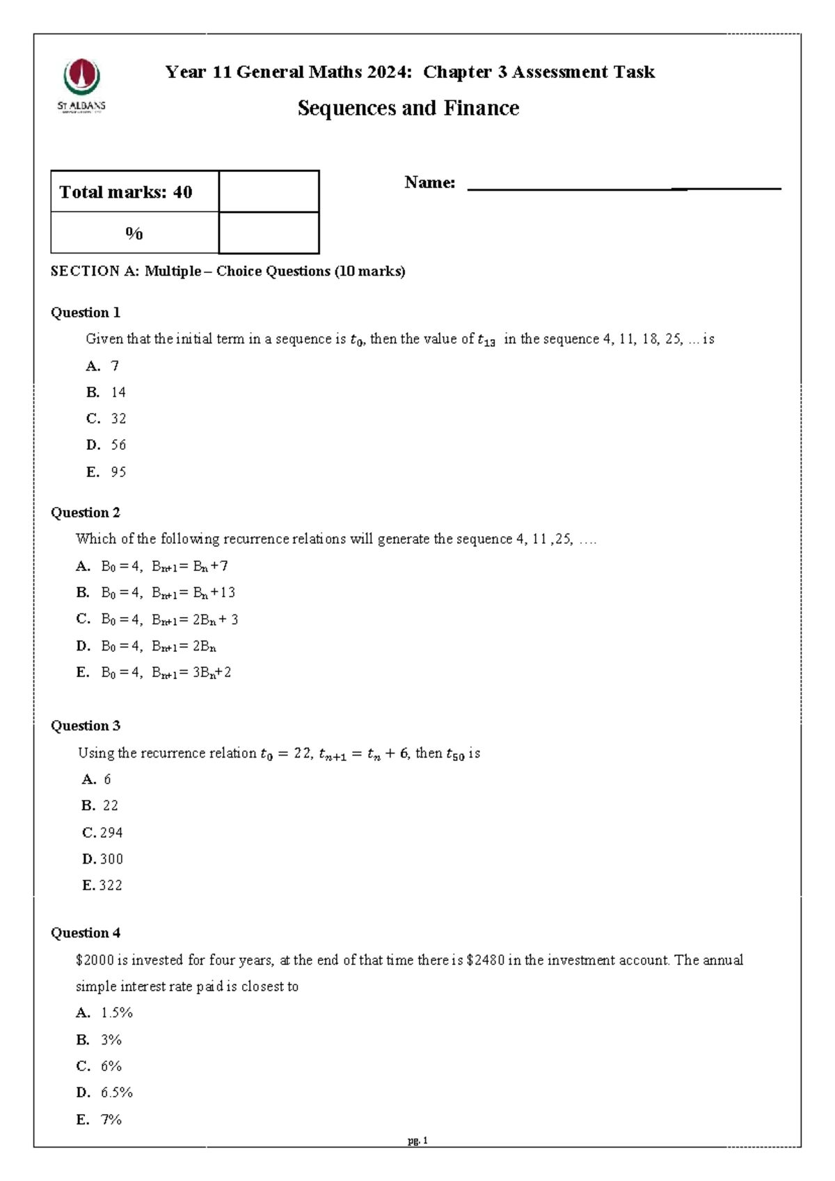 IA3 General Maths Final Exam Practice - Key Revision Questions - Studocu