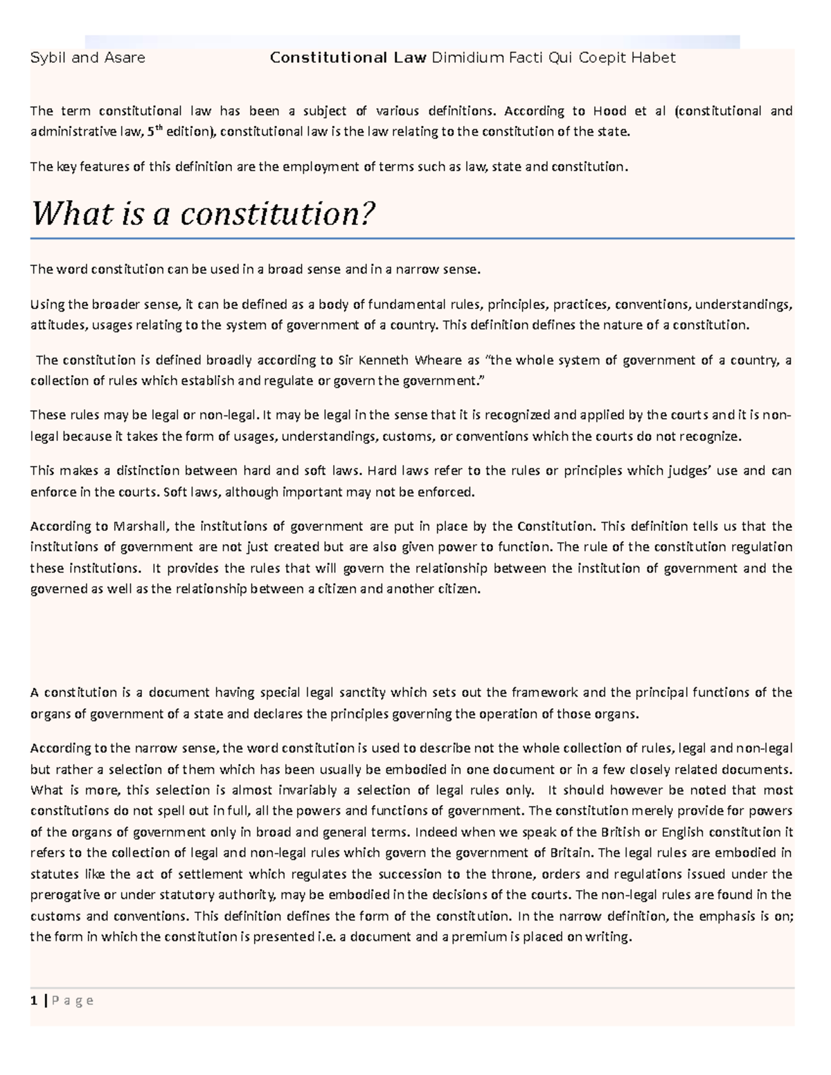 Constitutional Law Notes - The term constitutional law has been a ...