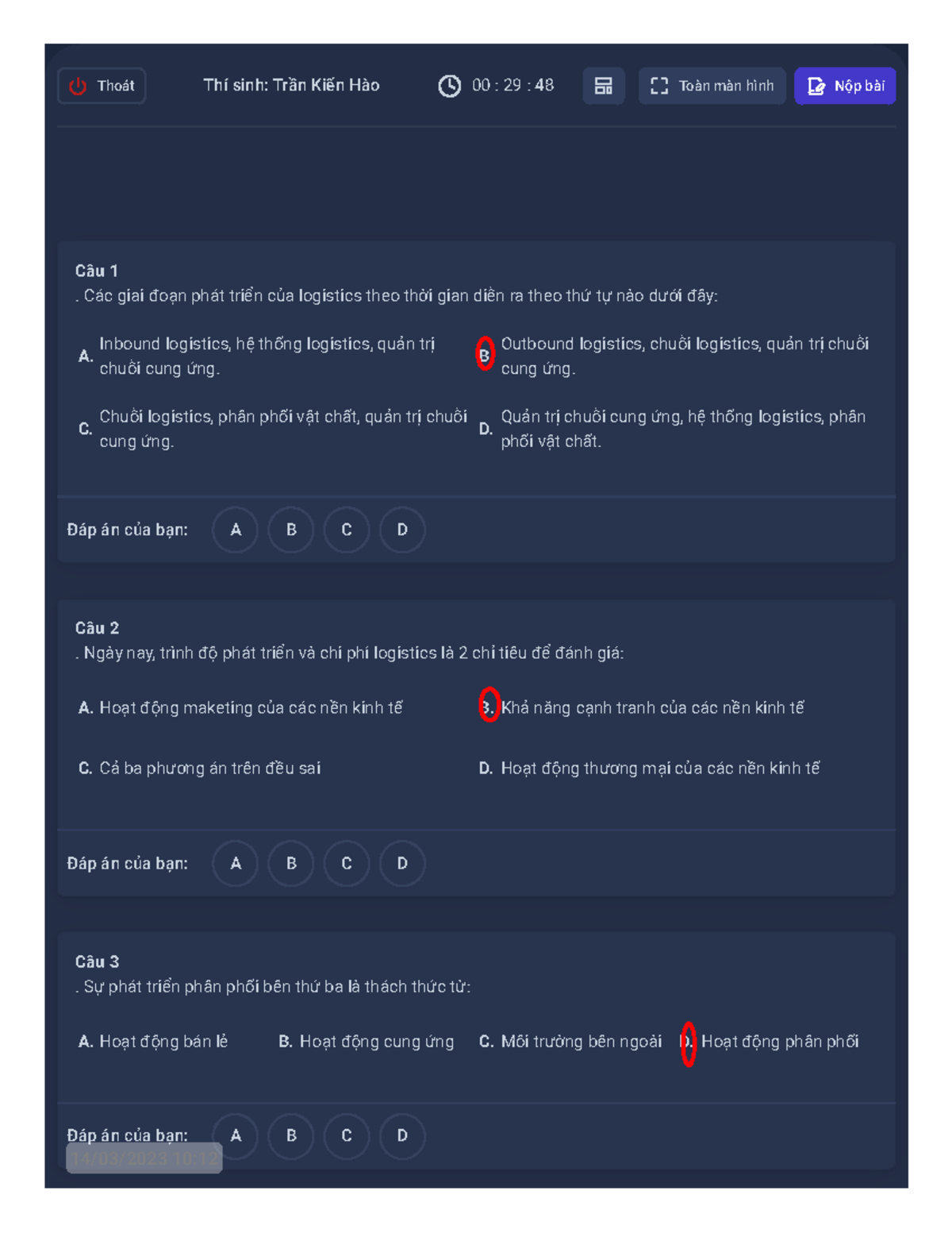 Ca 2 - TQ Log CCU đề 1 lần 1 - TQuan Log - Câu 3 A. Hoạt động bán lẻ B. Hoạt động cung ứng C ...