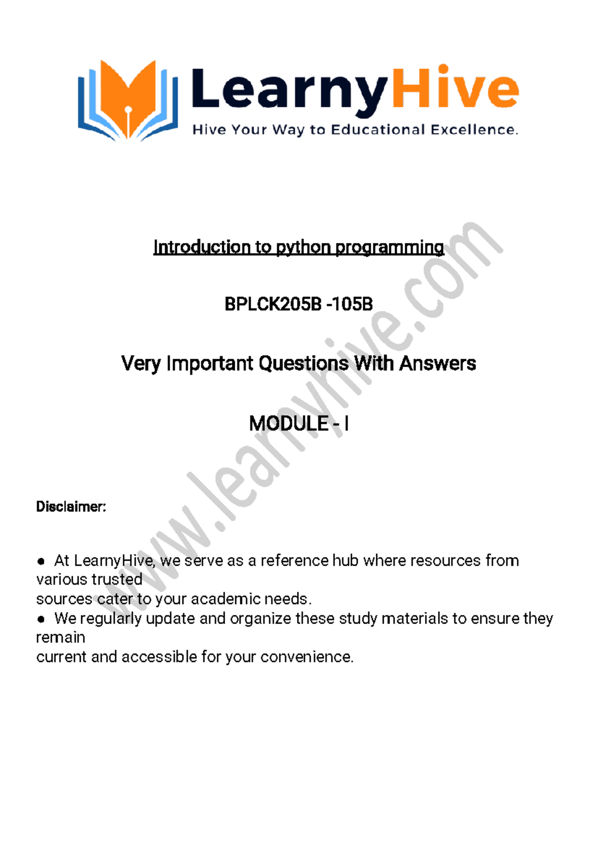 BPLCK205B Module I: Key Questions & Answers for Python Programming - Studocu
