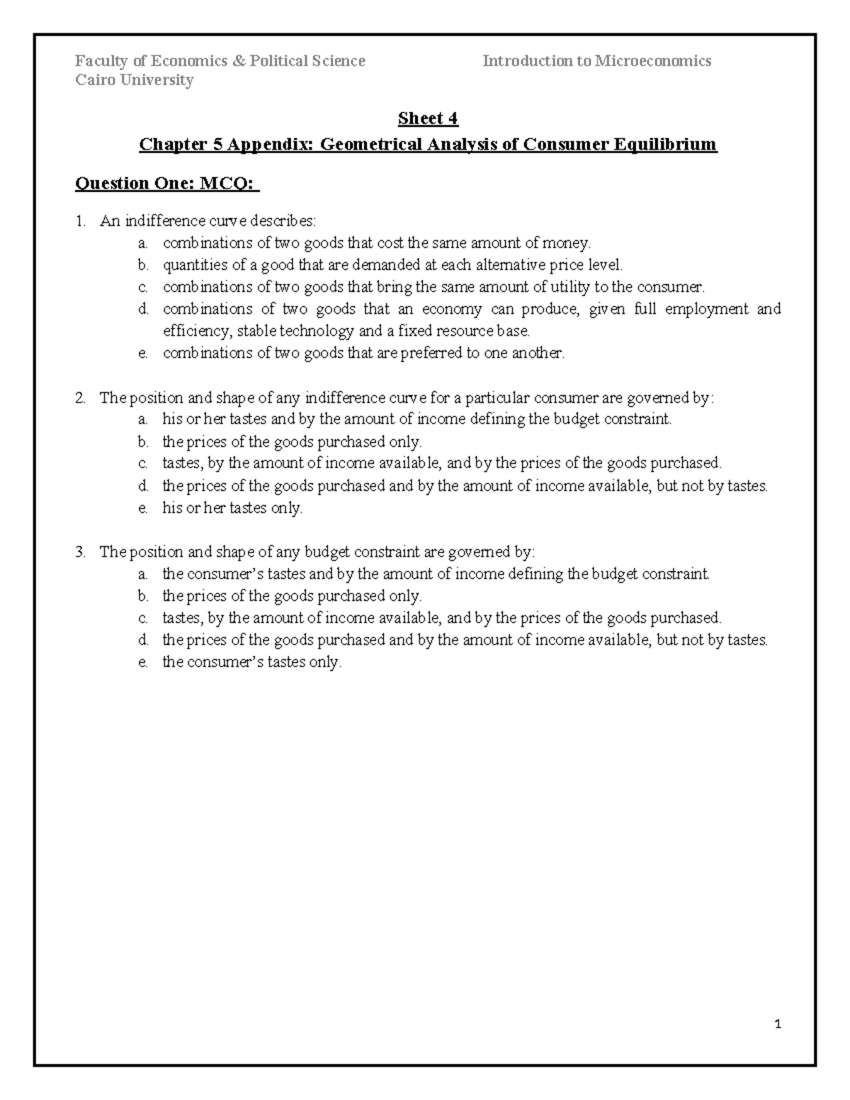Sheet 4 Chapter 5 Appendix - Faculty of Economics & Political Science ...
