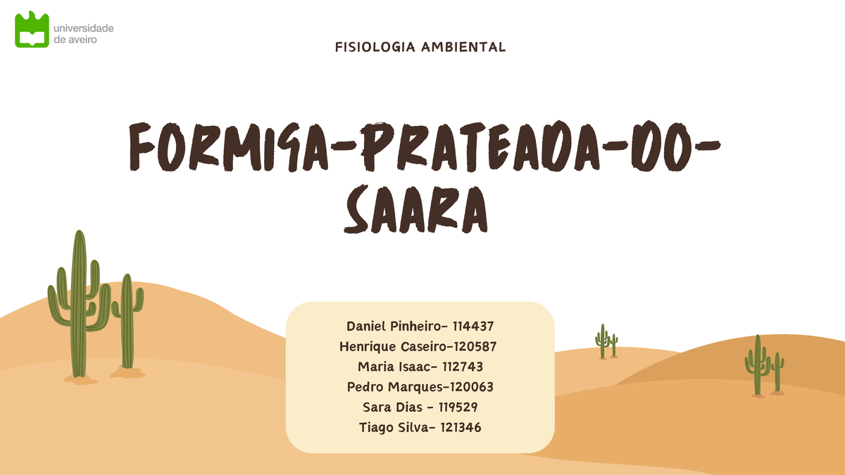 Pitch fisiologia ambiental - FORMIGA-PRATEADA-DO- SAARA FISIOLOGIA ...