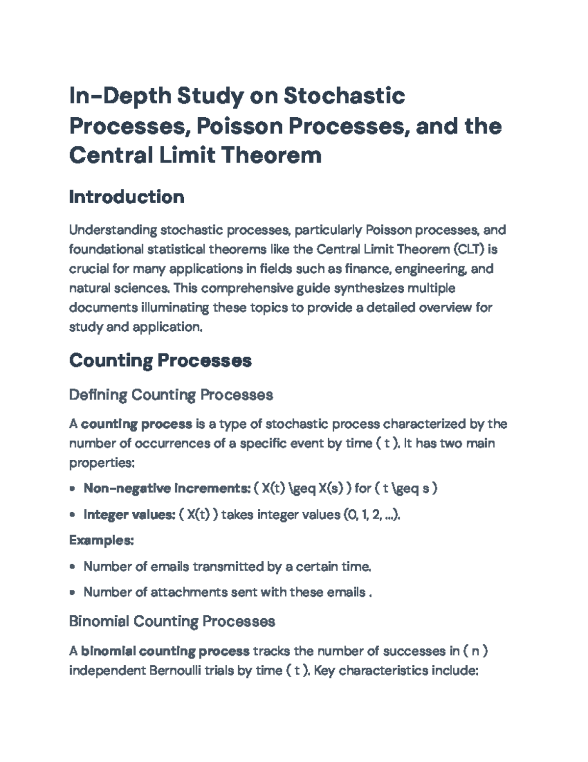 In-Depth Study of Stochastic Processes, Poisson Processes, and CLT - In ...