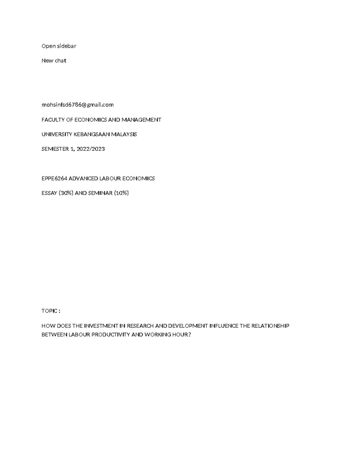 EPPE6264 Advanced Labour Economics: R&D Impact on Productivity & Hours ...