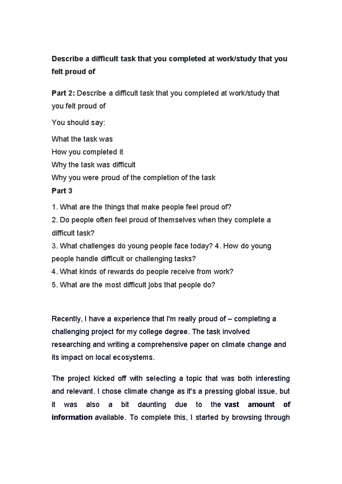 Difficult Task Reflection: Proud Accomplishments in College - Studocu