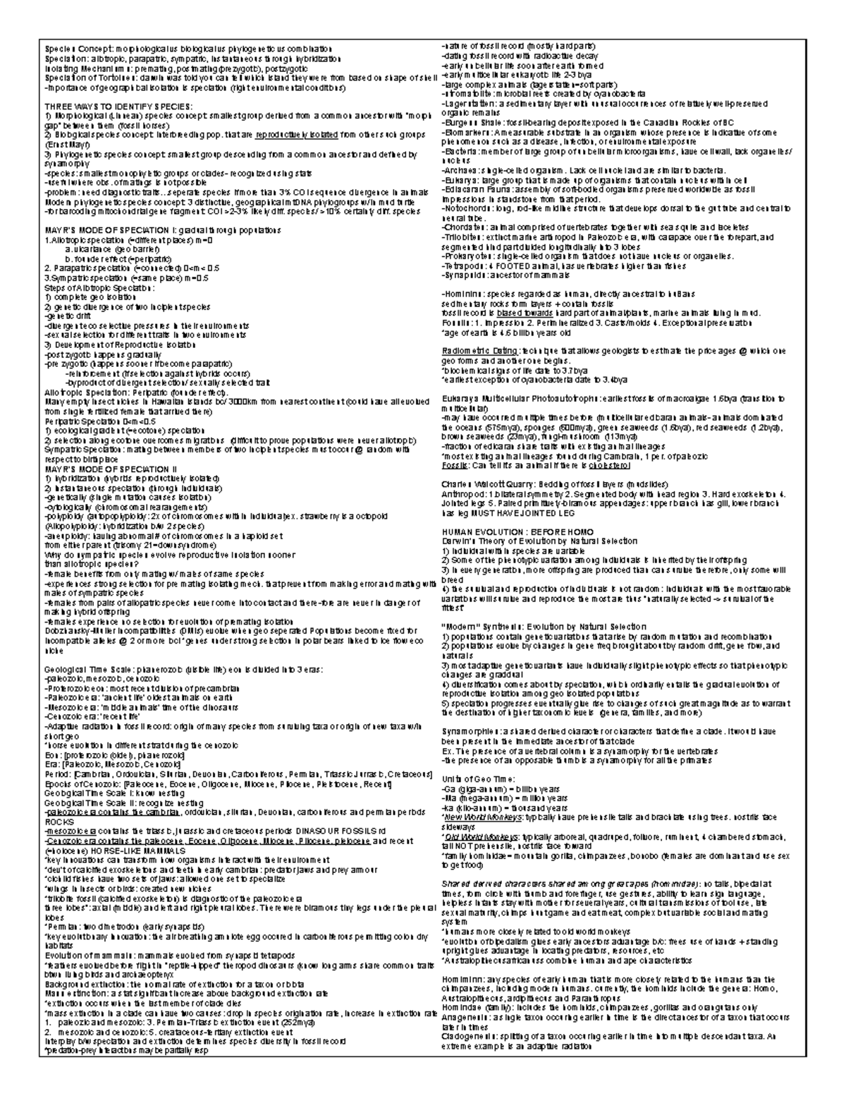 BIOL2400 Final Exam Study Guide: Speciation and Evolution Concepts ...