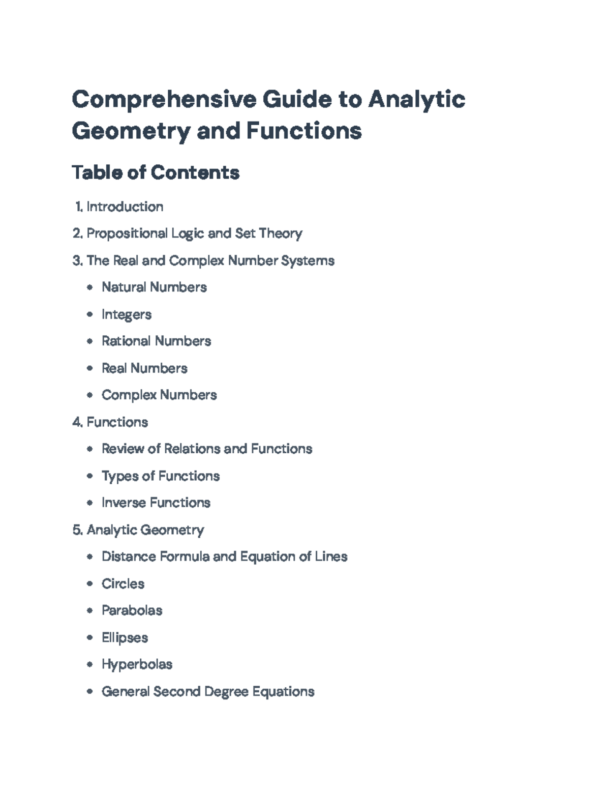 Comprehensive Guide to Analytic Geometry and Functions (Math 101 ...