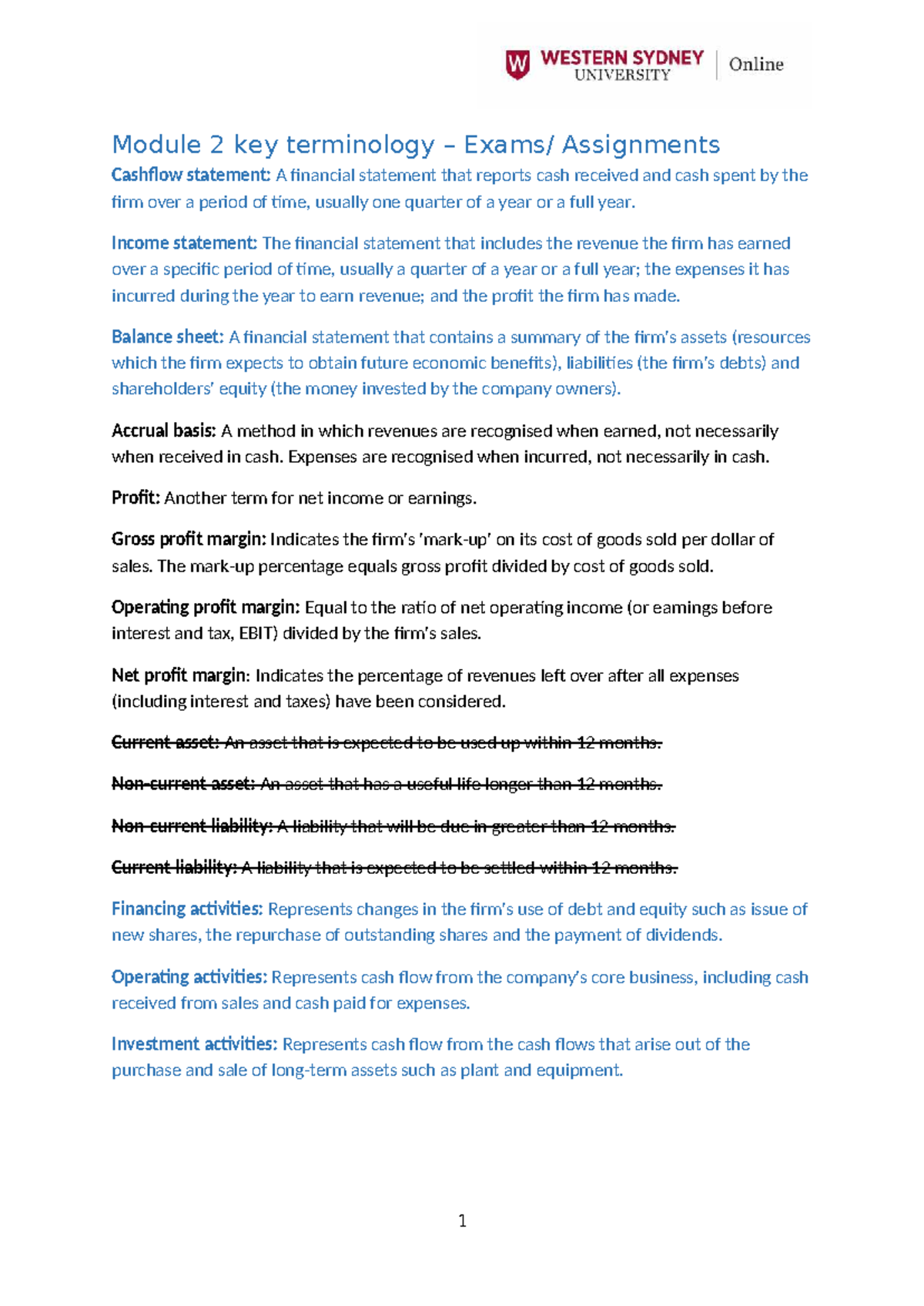 Module 2 Key Terminology - Interpreting Financial Statements [3511 ...