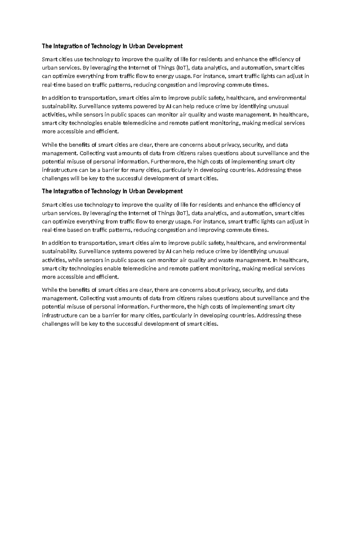 The Integration of Technology in Urban Development - By leveraging the ...