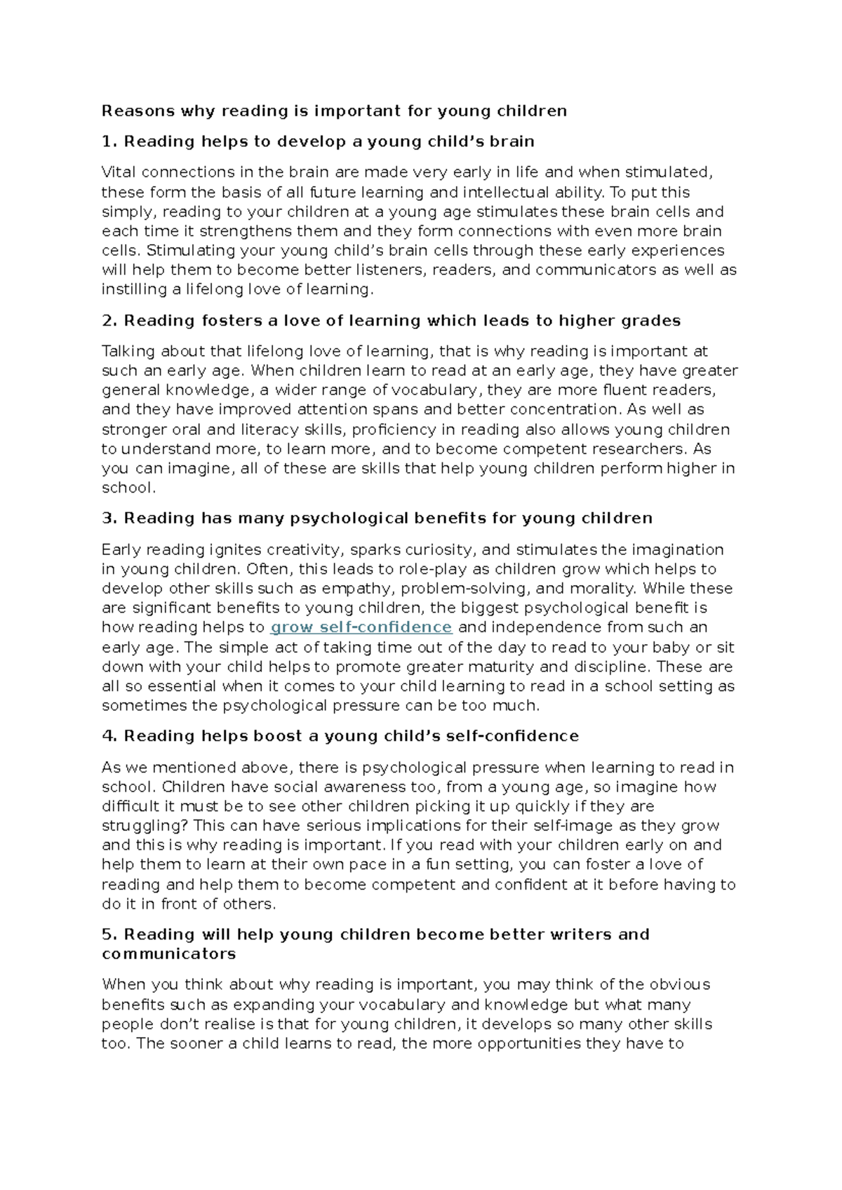 Reasons why reading is important for young children - To put this ...