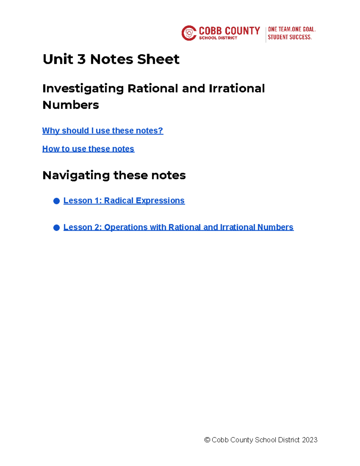 Algebra Unit 3: Rational and Irrational Numbers Notes - Studocu