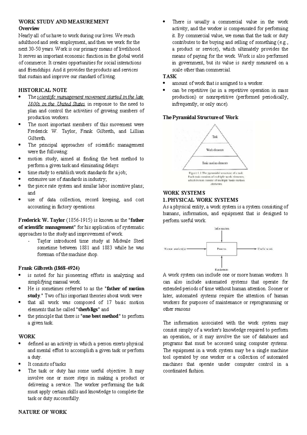WSM 101: Work Study and Measurement Overview and Techniques - Studocu