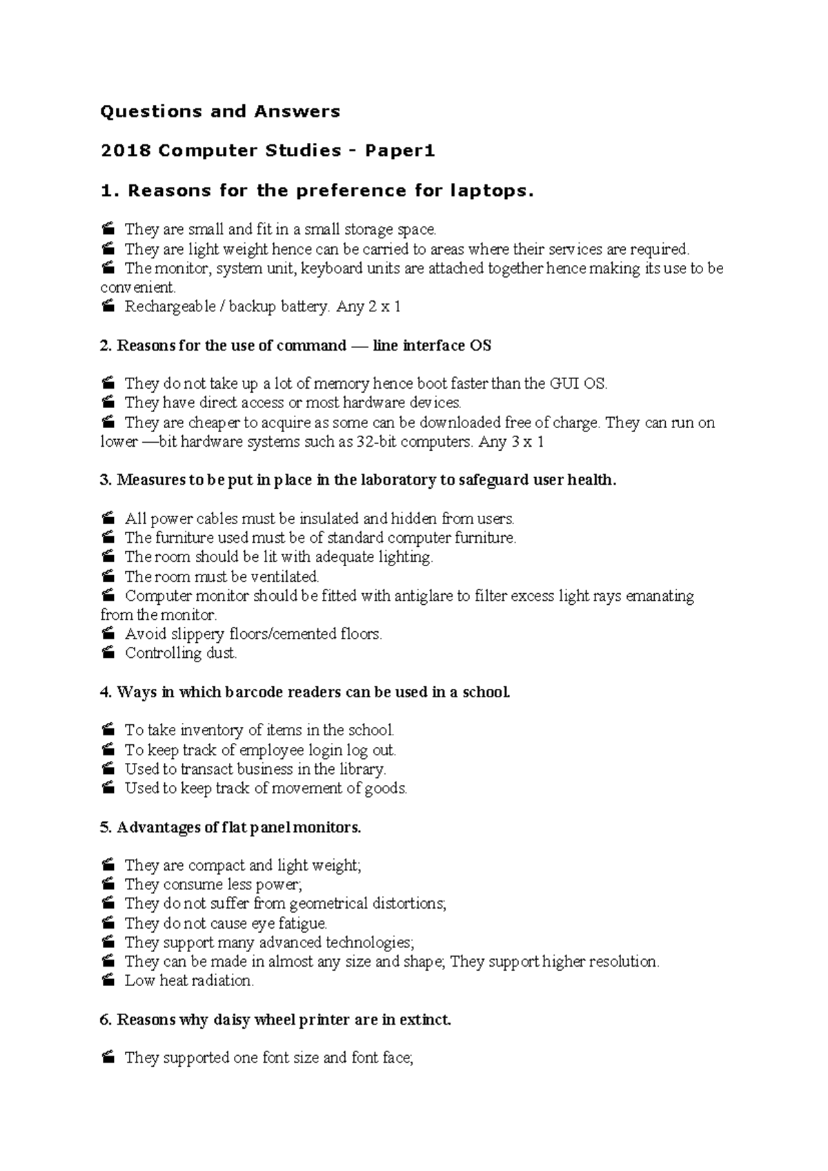 2018 Computer Studies - Paper 1 Answers and Explanations - Studocu