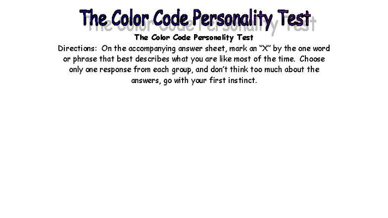 Color Code Personality Test Directions and Answer Sheet - Studocu