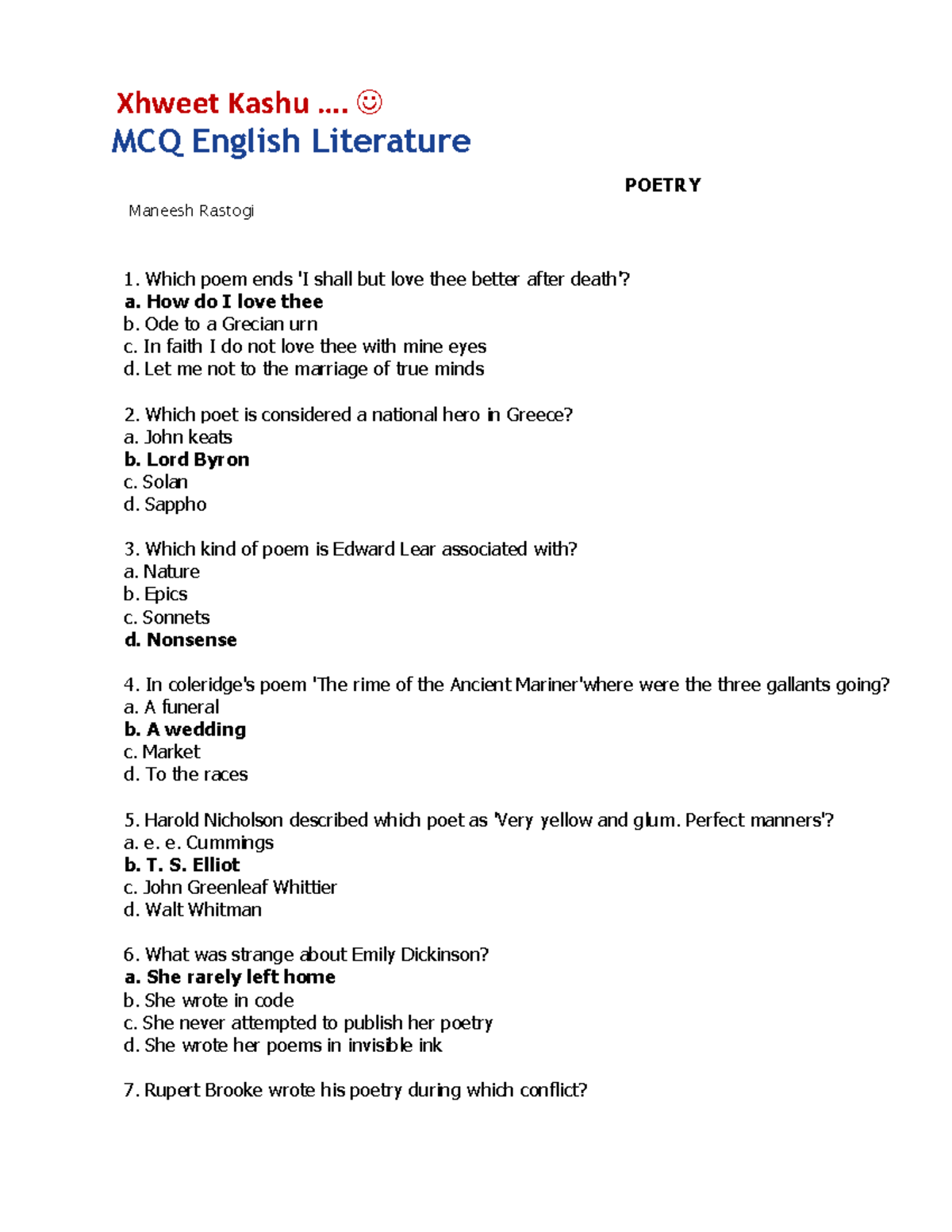 English-literature-mcqs - MCQ English Literature POETRY Maneesh Rastogi ...