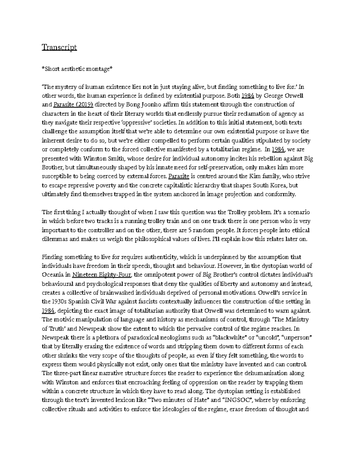 1984 Multimodal Transcript: Exploring Existential Purpose in Dystopia ...
