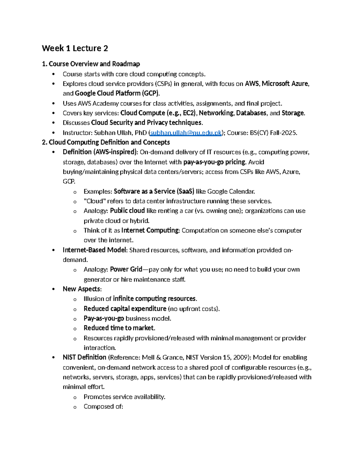 BS(CY) Cloud Computing Week 1 Lecture 2: Overview & Key Concepts - Studocu