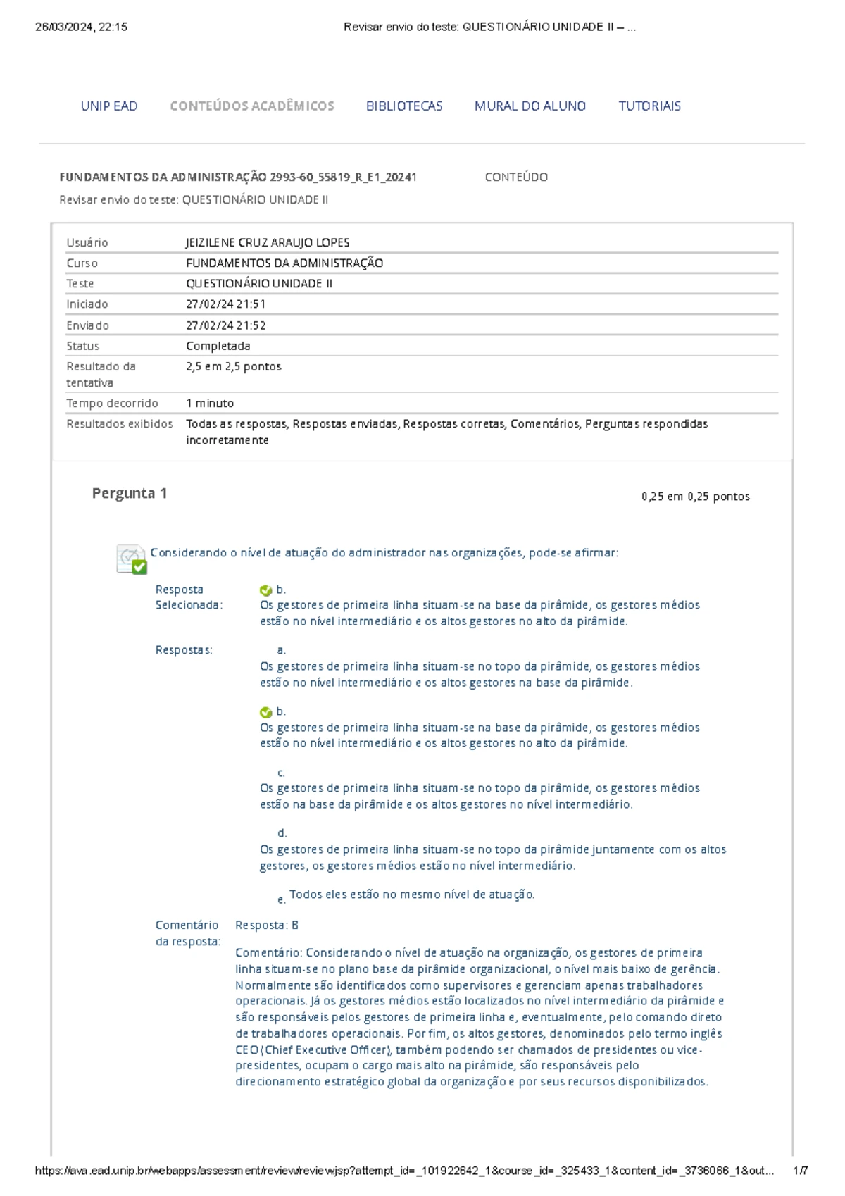 Prova unip 1 - Fundamentos da Administração - Studocu