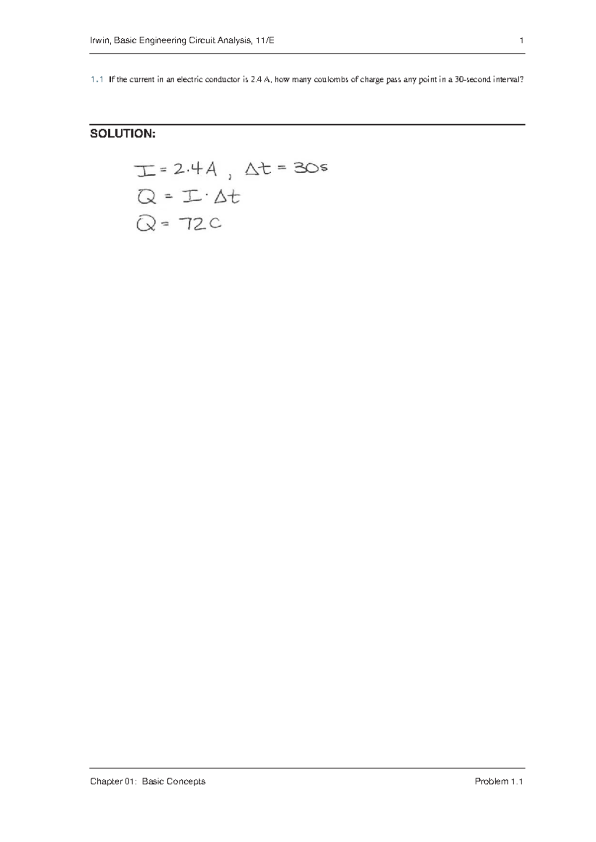 Chapter 1 Solutions to Answers of Basic Engineering Circuit Analysis ...