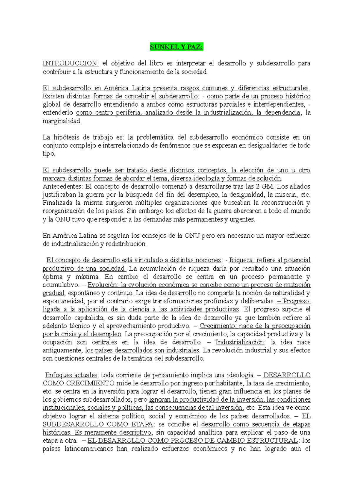 1.5 Sunkel Y PAZ - Buen resumen - SUNKEL Y PAZ: INTRODUCCION: el ...