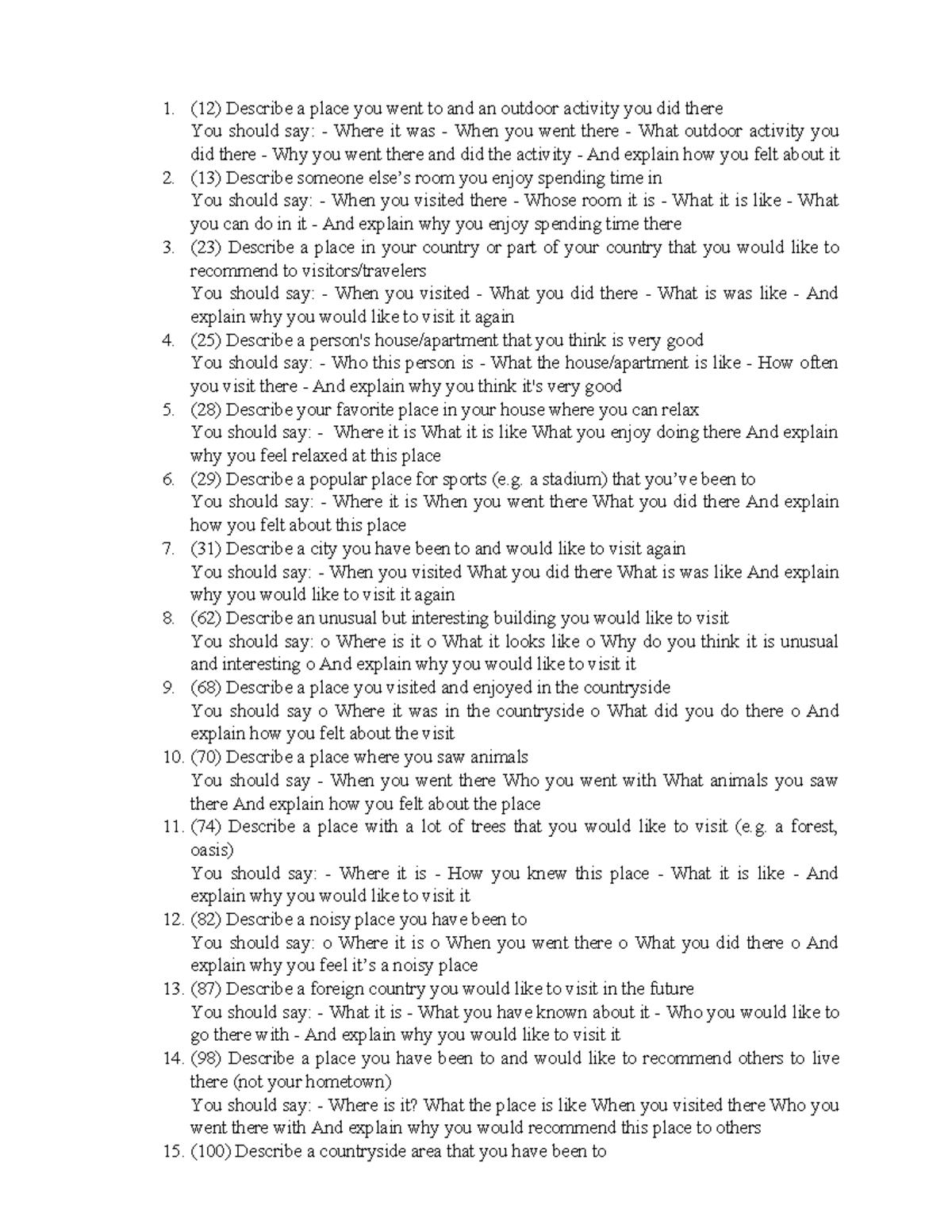 Place-Related Cue Cards & Master Template (BAND 9 Model) - Studocu