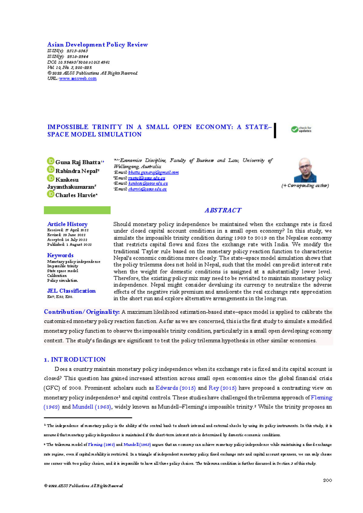ADPR 2022 Vol. 10 No. 3: Impossible Trinity in Nepal's Monetary Policy ...