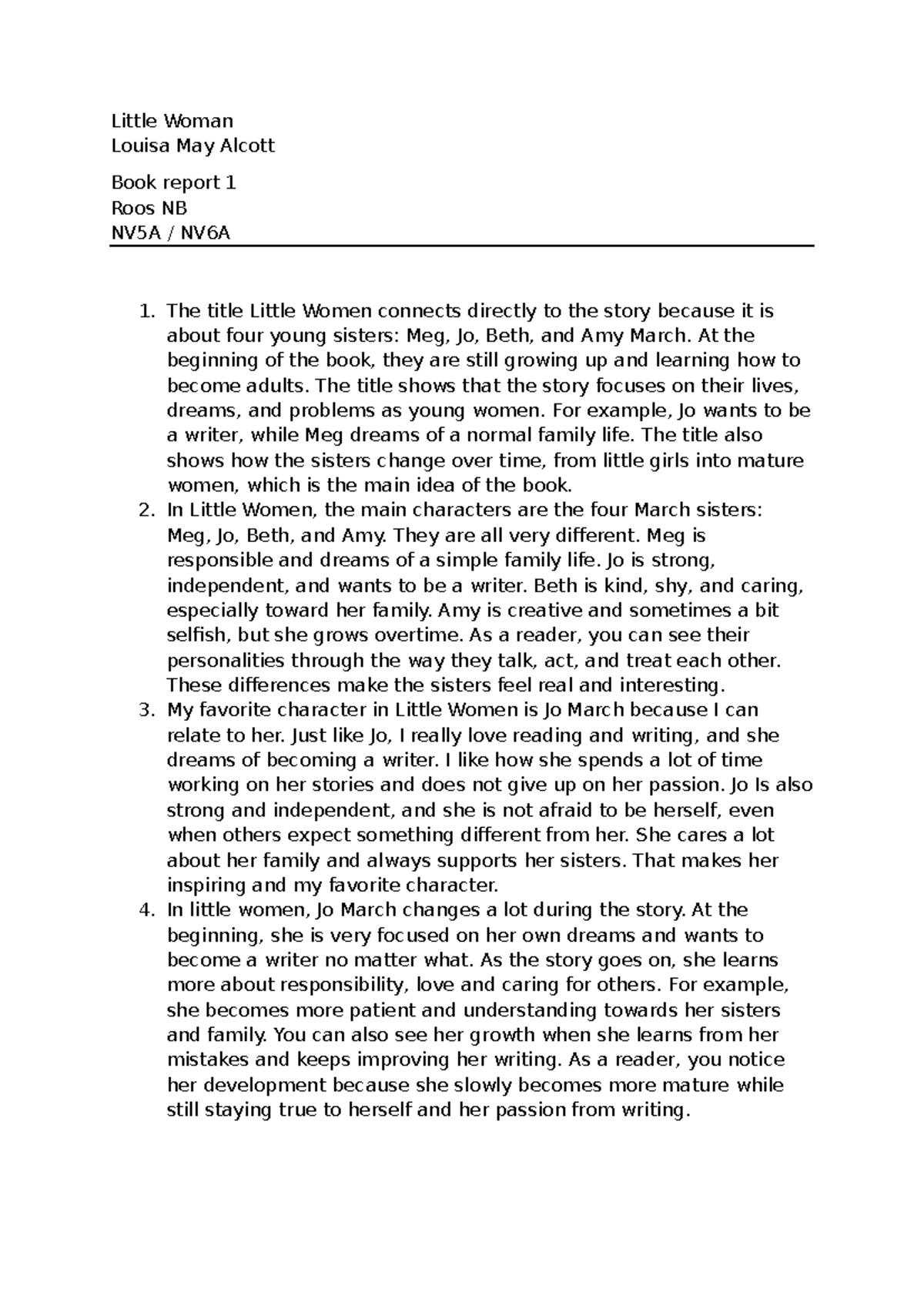 Little Women Book Report 1: Analysis of Characters & Themes NV5A NV6A ...