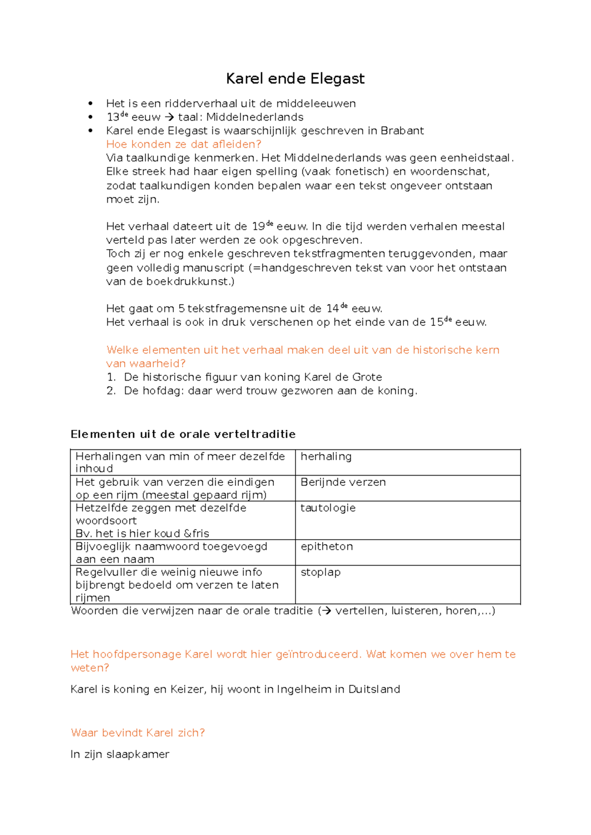 Karel ende Elegast: Samenvatting van het Ridderverhaal ...