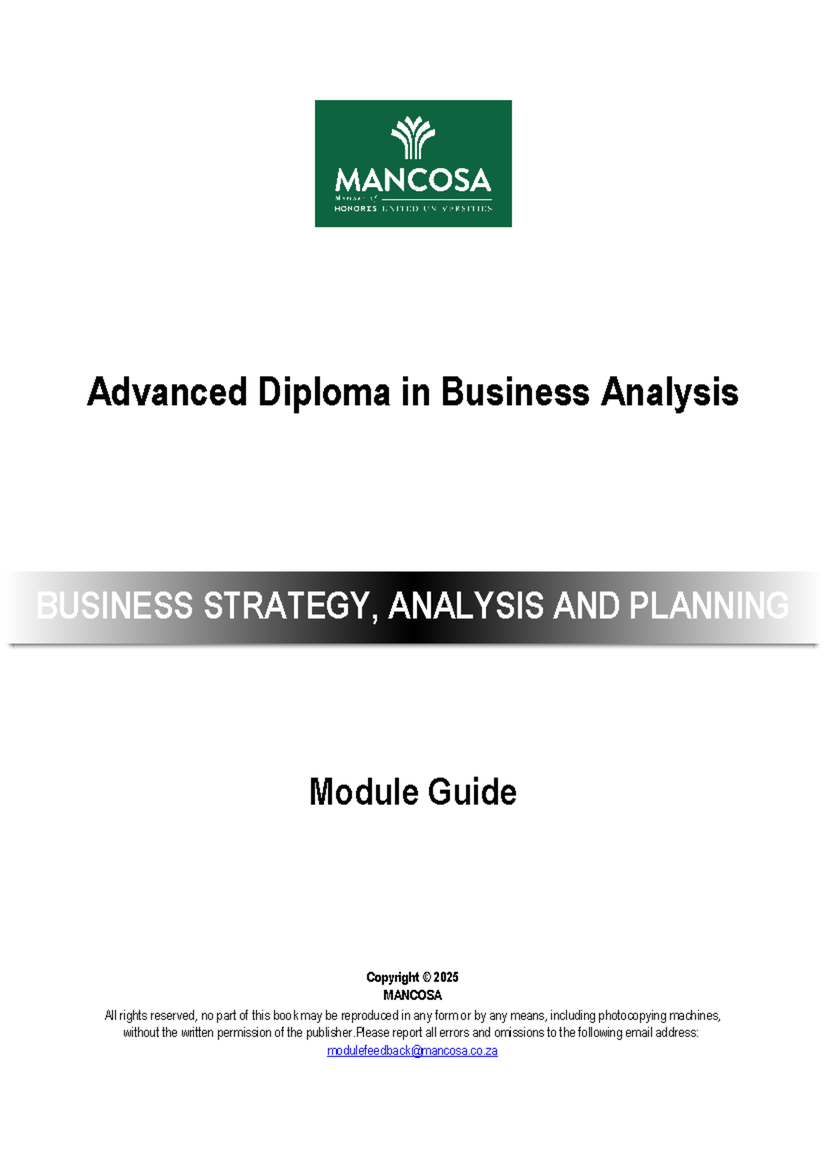 BSAP7 Business Strategy, Analysis and Planning Module Guide 2025 - Studocu