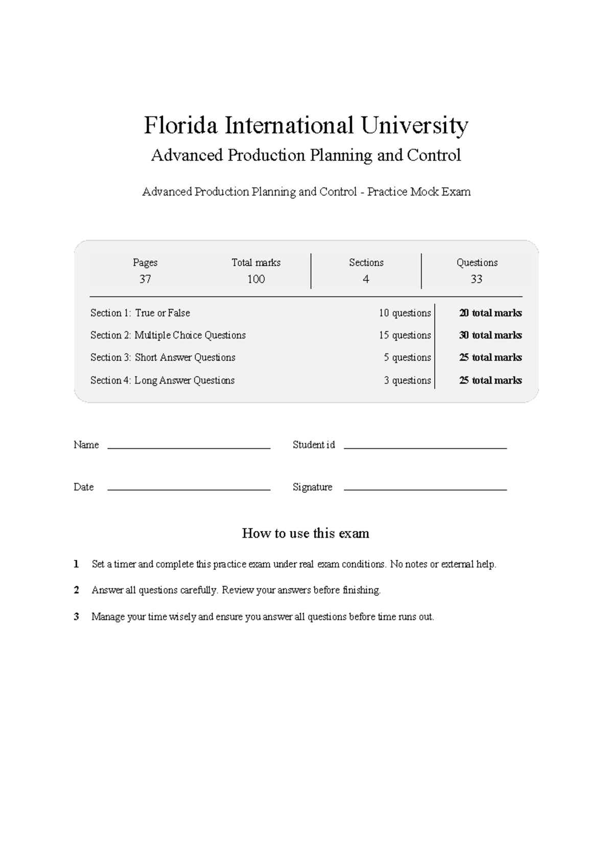 EIN 6336 Advanced Production Planning and Control Practice Test 2026 ...