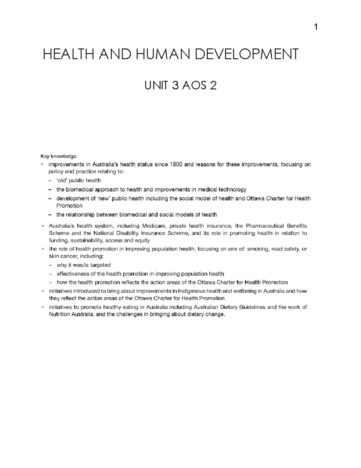 HHD UNIT 3 AOS 2 Final Notes - HEALTH AND HUMAN DEVELOPMENT UNIT 3 AOS ...