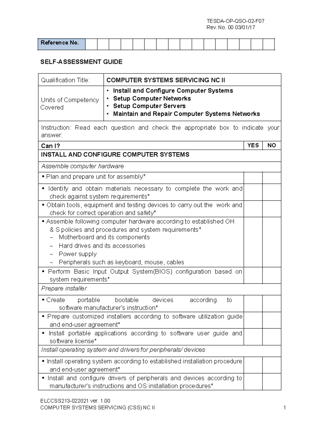 COMPUTER SYSTEMS SERVICING NC II: Assessment Guide and Checklist - Studocu