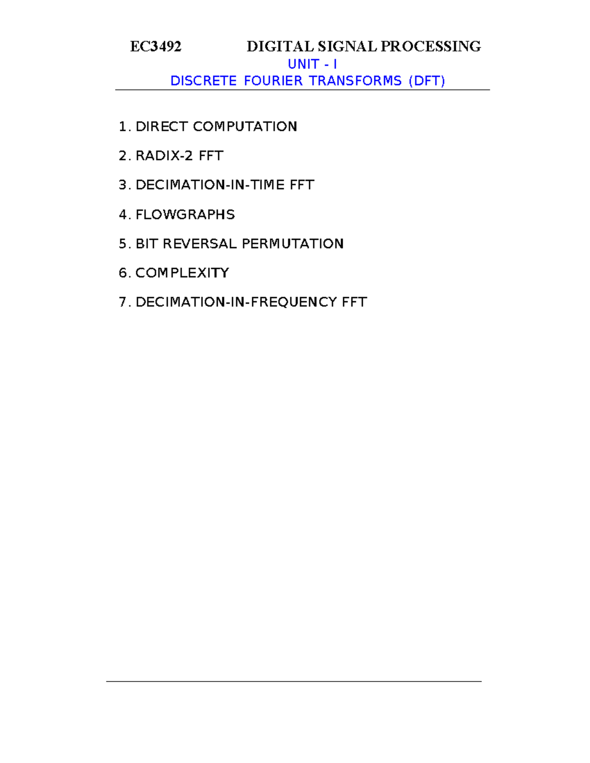 EC3492 DSP Final Exam Notes: DFT, FFT & Complexity Explained - Studocu