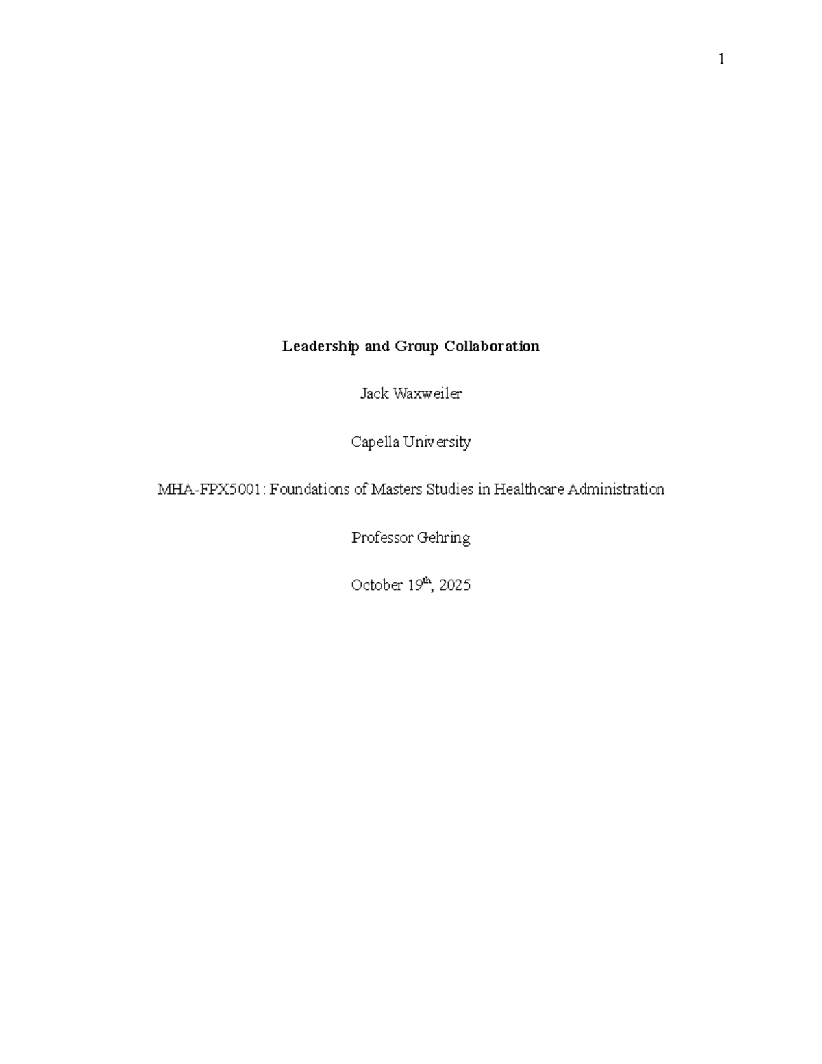 Mhx 5001 Leadership & Team Collaboration Plan for Diversity Initiative ...