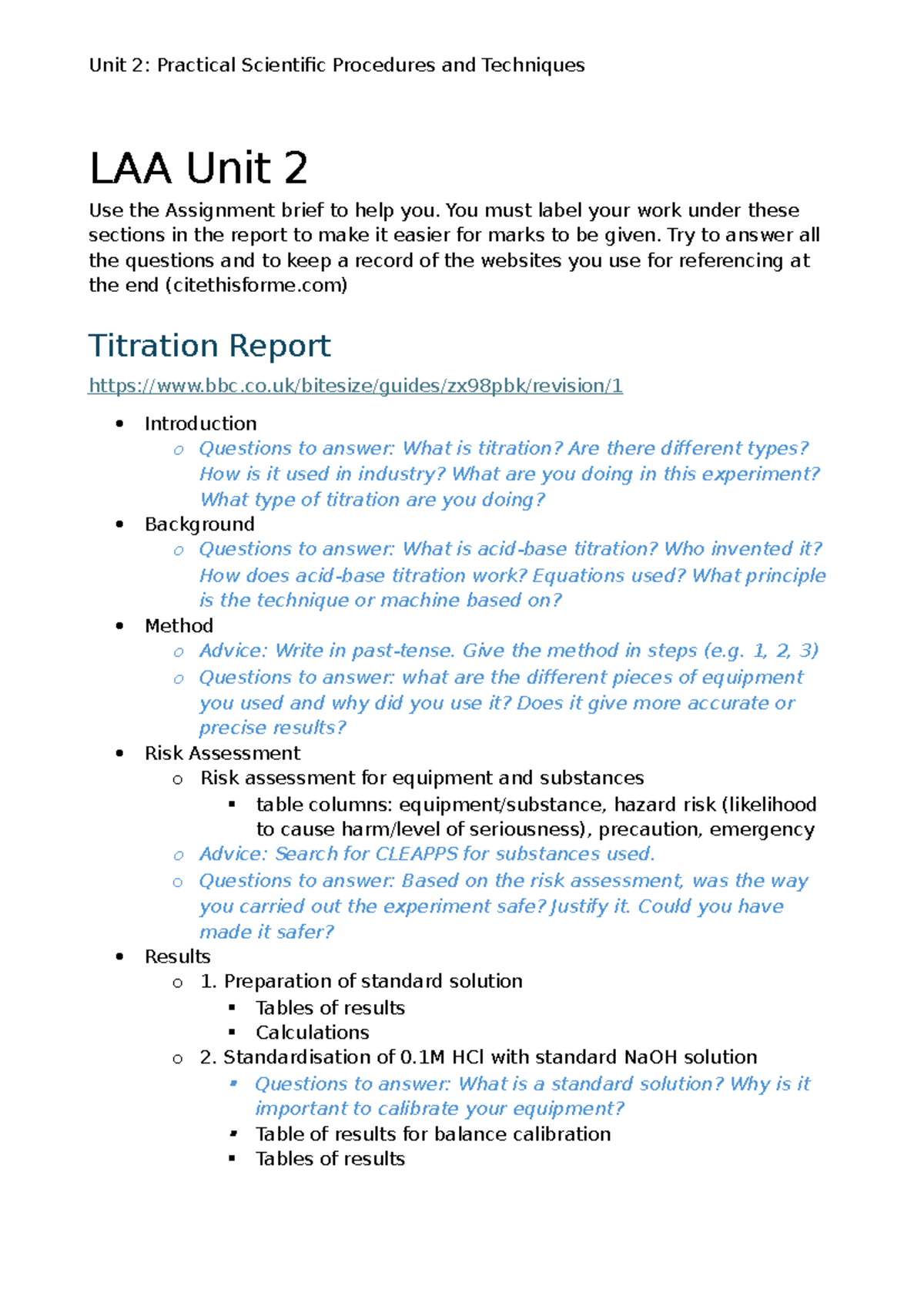 LAA Unit 2 Titration Report Guide for Applied Science Level 3 BTEC ...