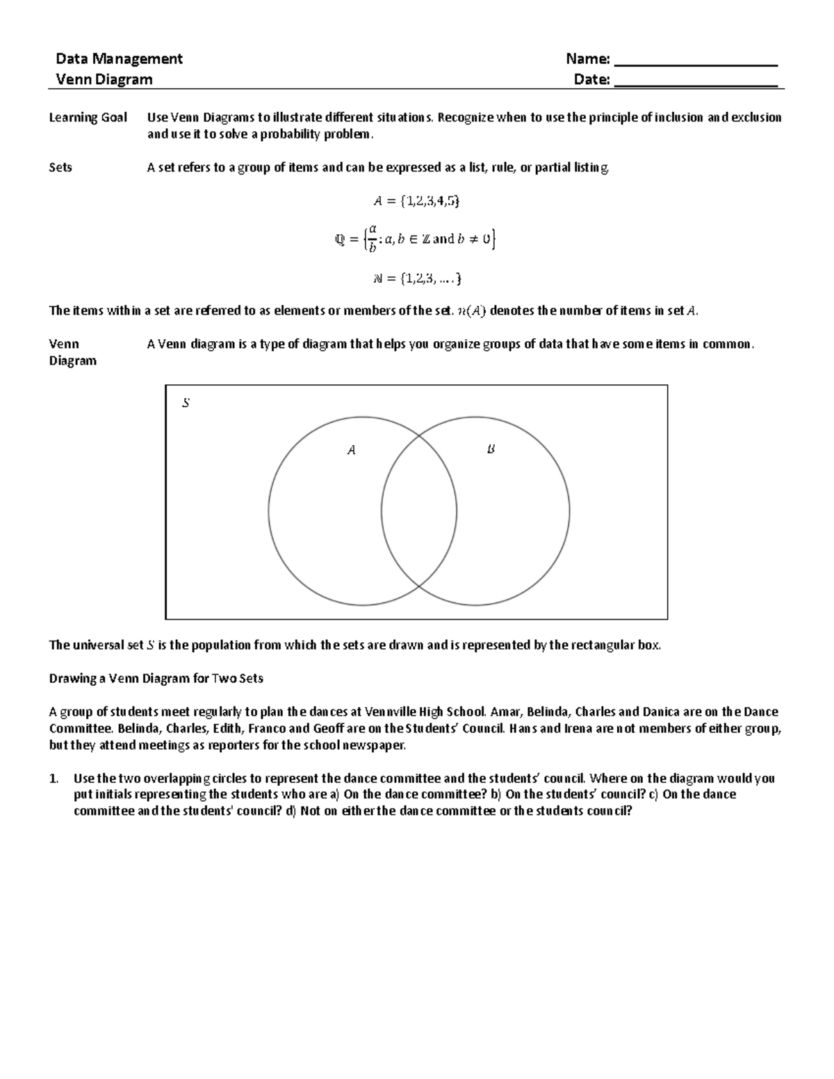 Data Management: Venn Diagram Study Guide and Practice Questions - Studocu
