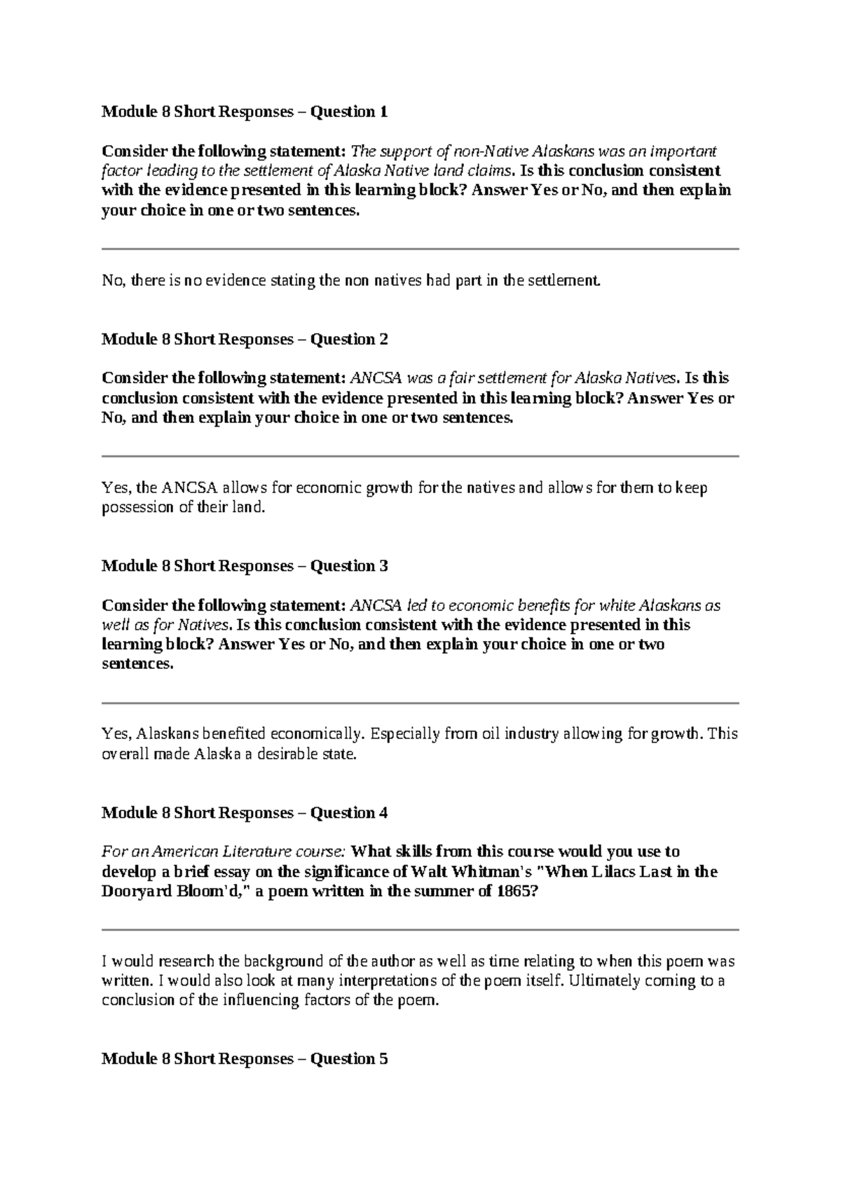 HIS 200 Module 8 Short Responses and Reflections - Studocu