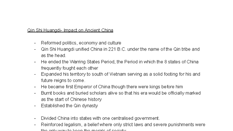 Qin Shi Huangdi's Impact on Ancient China: Politics, Economy & Culture ...