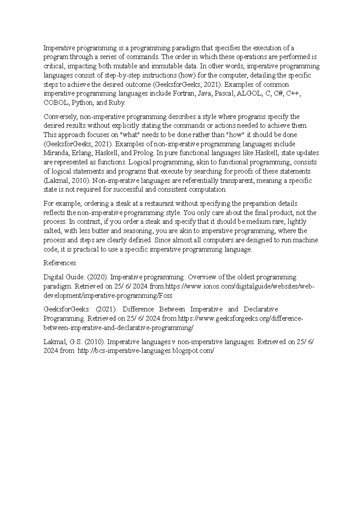 D F week 1 - Describe the differences between an imperative programming ...