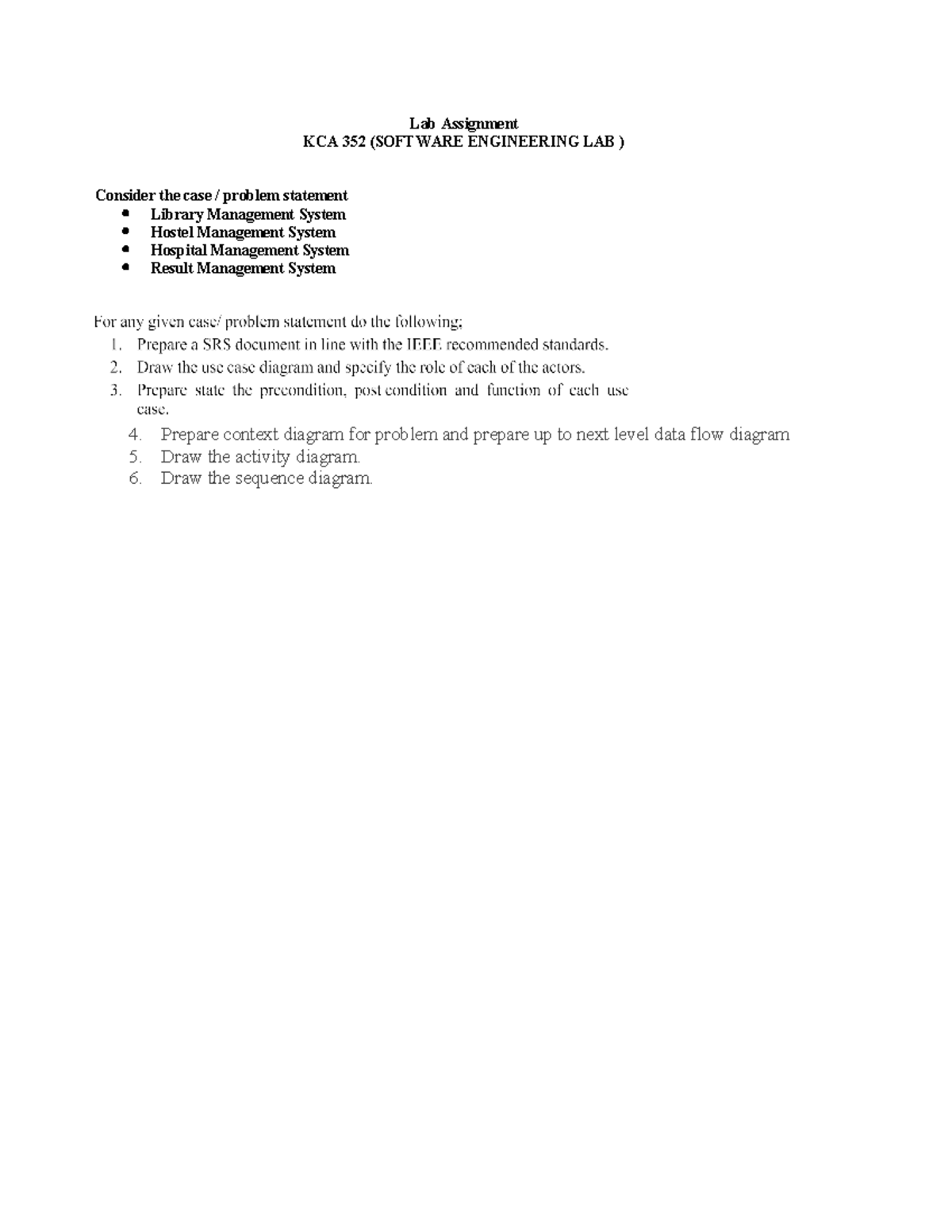 SW Engineering LAB Assinment - Software Engineering - Lab Assignment KCA 352 (SOFTWARE ...