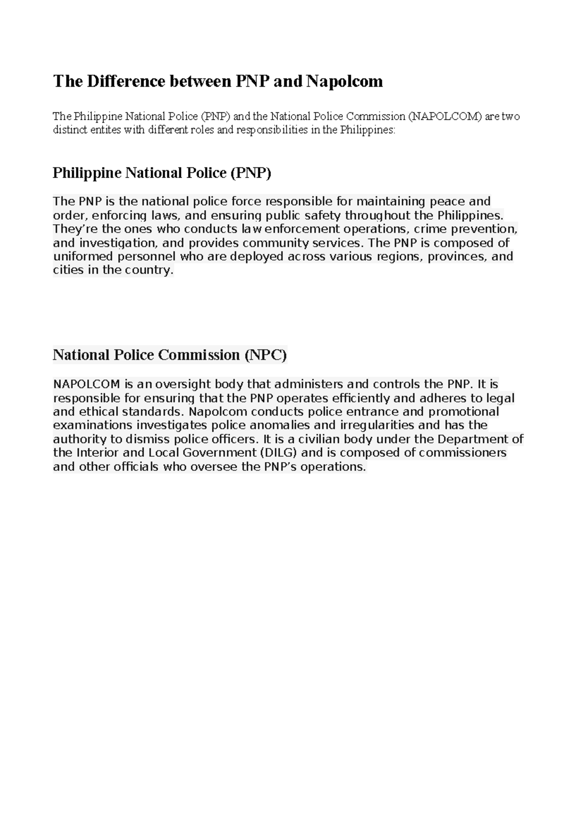 Understanding PNP vs. NAPOLCOM: Roles and Responsibilities in the ...
